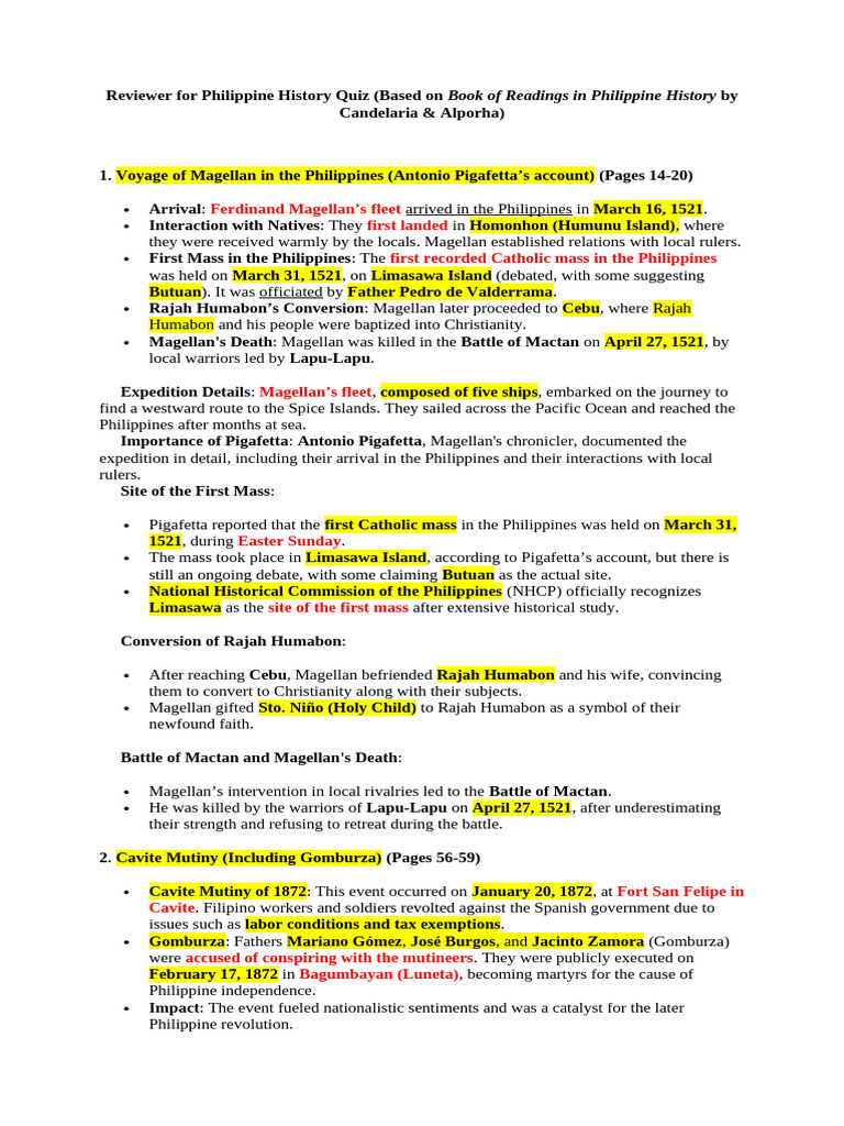 Reviewer For Philippine History Quiz | PDF