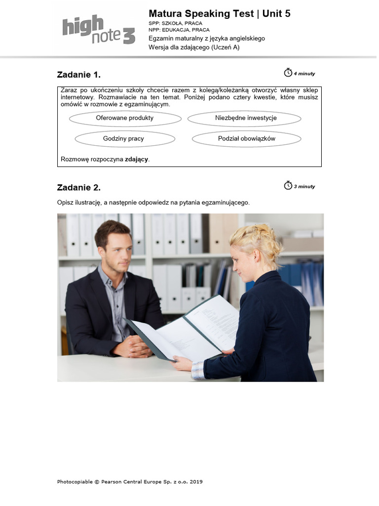 HighNote3 U5 Matura Speaking Test Student A | PDF