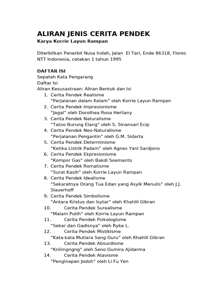 Daftar Isi Buku, Aliran Jenis Cerpen | PDF