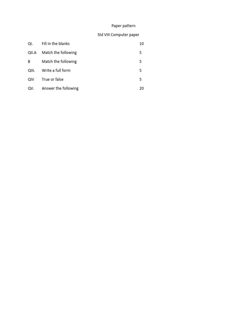 Chaper Wise Question Answer of 8 STD Computer and Even Paper Pattern | PDF