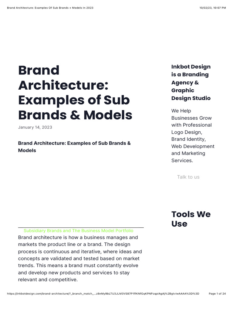 Brand Architecture - Examples of Sub Brands + Models in 2023 | PDF