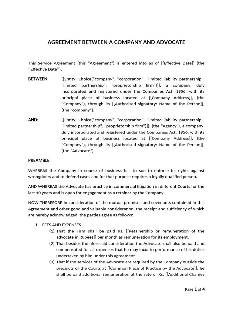 Agreement Between A Company and Advocate | PDF