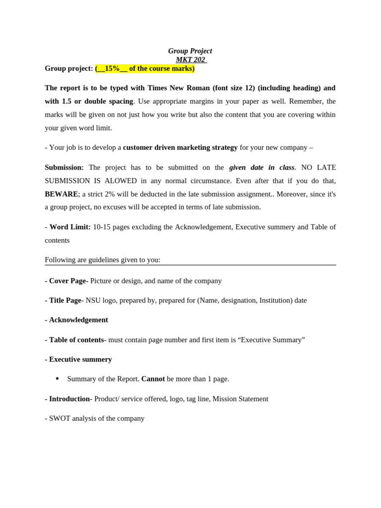 Project Outline MKT 202 - FHZ (1) - 1 | PDF