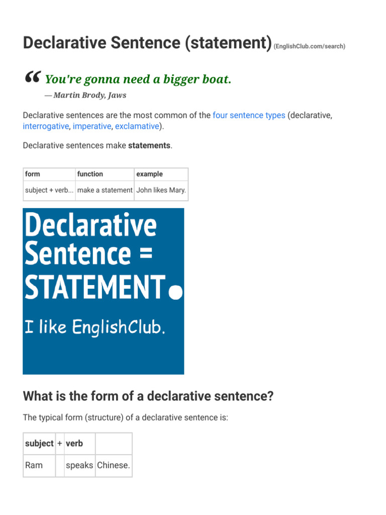 Declarative Sentence (Statement) - Grammar - EnglishClub | PDF
