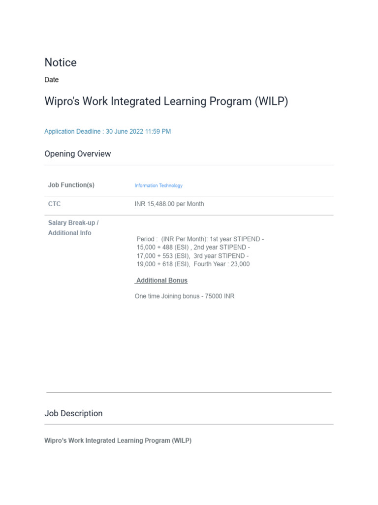 Wipro Work Integrated Learning Program (WILP) | PDF