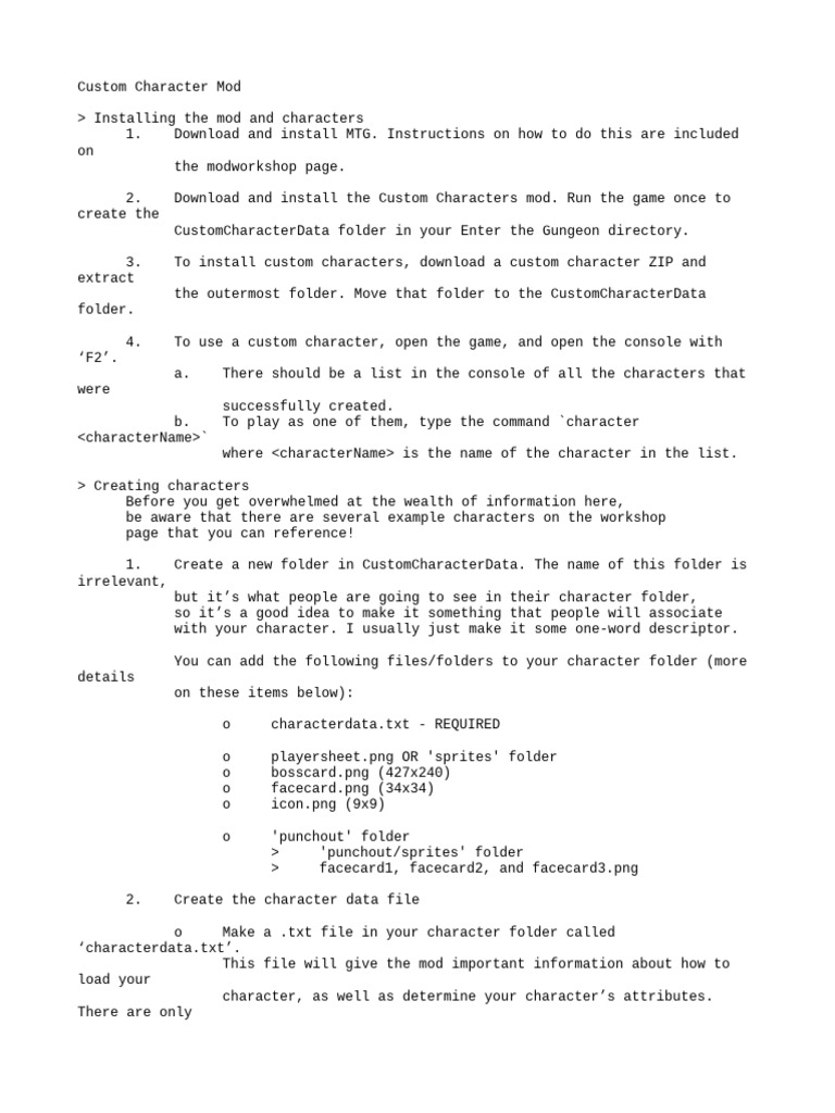 Custom Character Guide | PDF