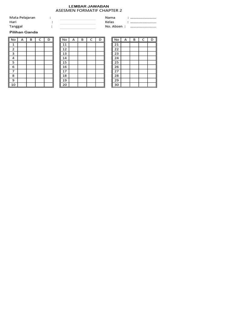 LJK Pilihan Ganda 30 Soal | PDF