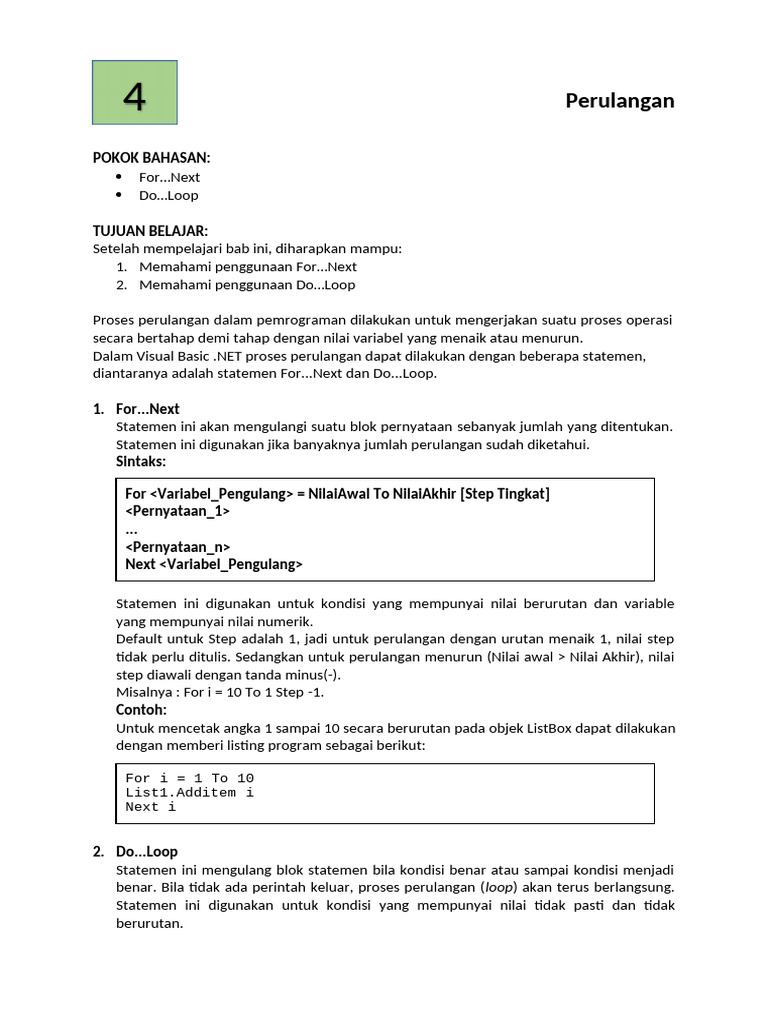 Modul 4 Perulangan | PDF