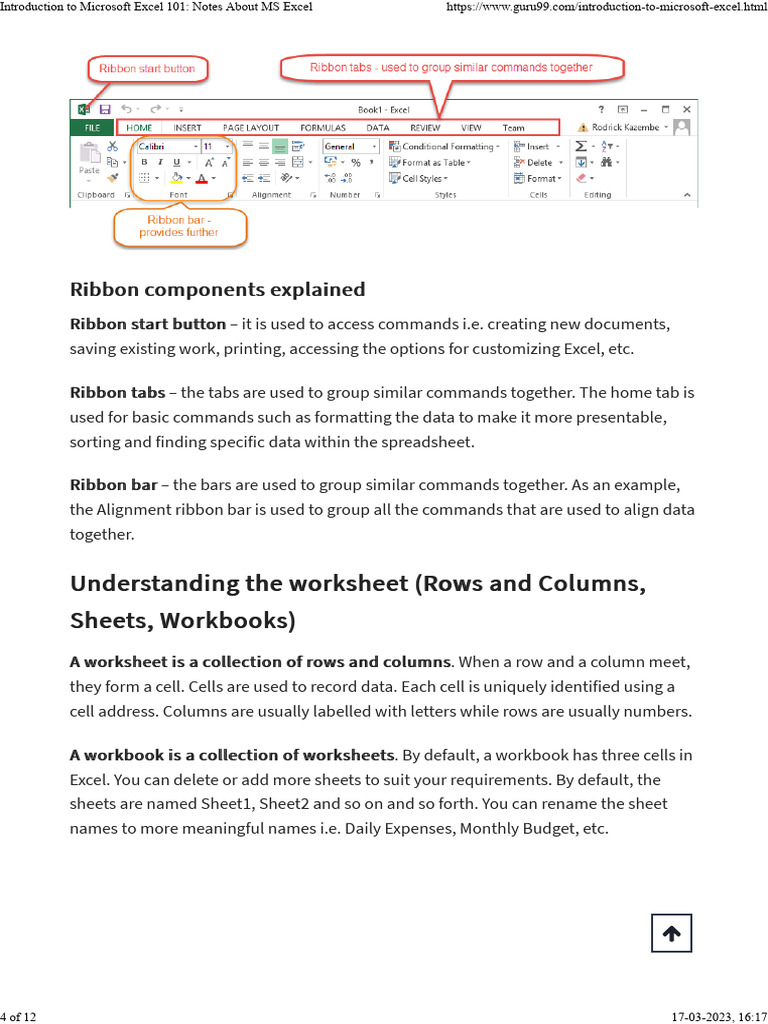 Introduction To Microsoft Excel 101 Notes About MS Excel | PDF