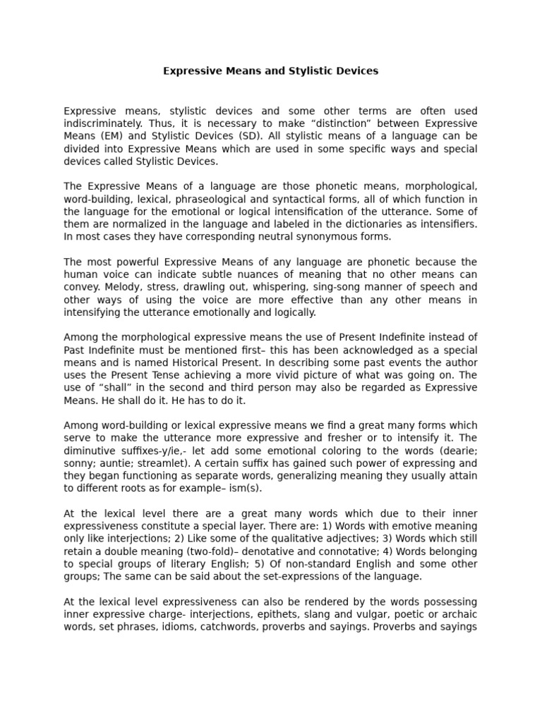 Expressive Means and Stylistic Devices | PDF | Word | Linguistics