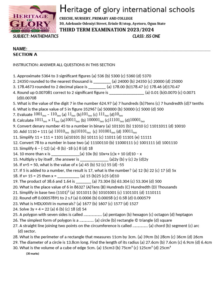 Third Term EXAMINATION | PDF