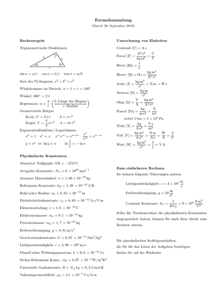 Formelsammlung | PDF