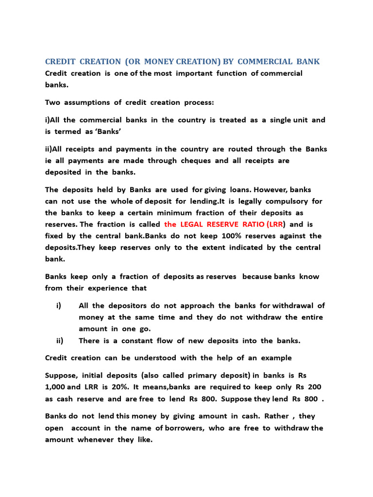 Credit Creation by Commercial Bank | PDF