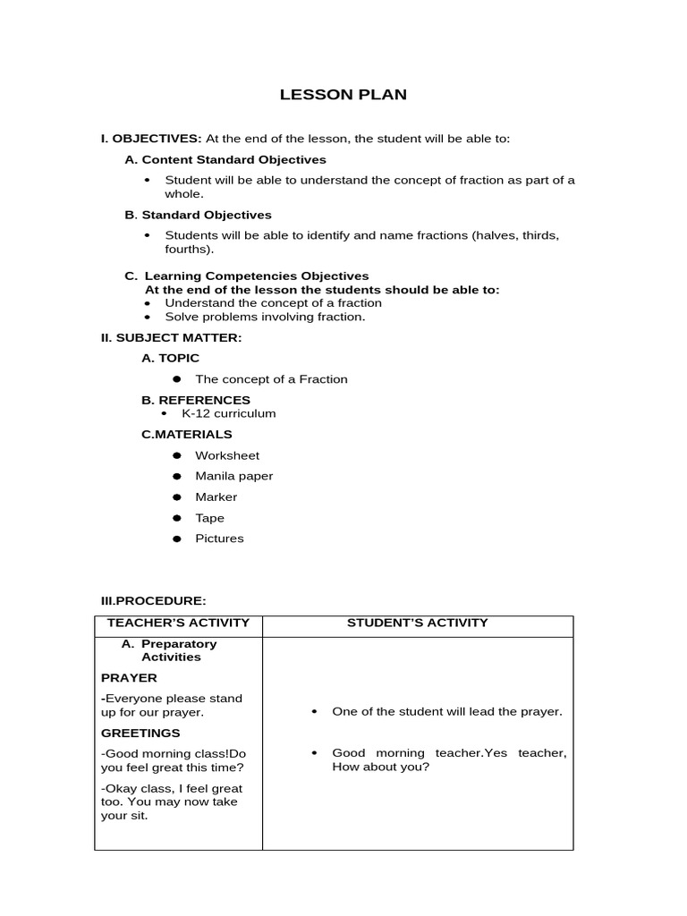 Lesson-plan1-Concept of Fraction | PDF | Teaching | Human Communication