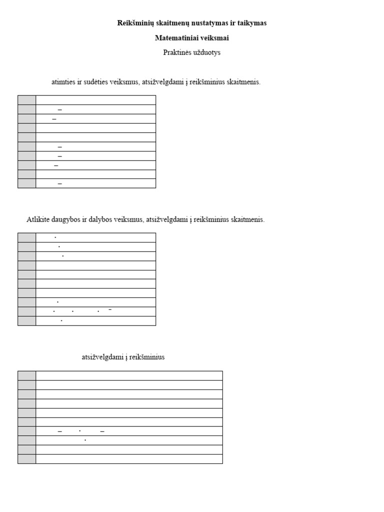 Reiksminiai Skaitmenys Atliekant Veiksmus | PDF