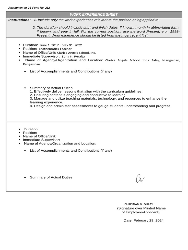 Work_Experience_Sheet[1] | PDF