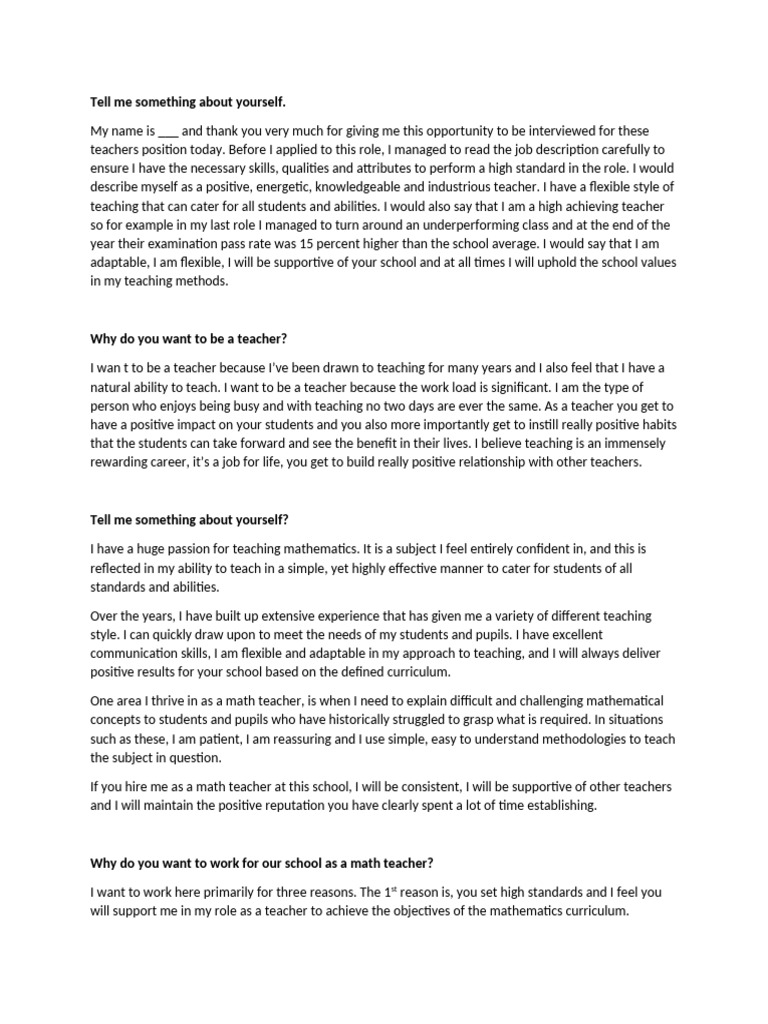 Teacher Interview Questionnaire | PDF