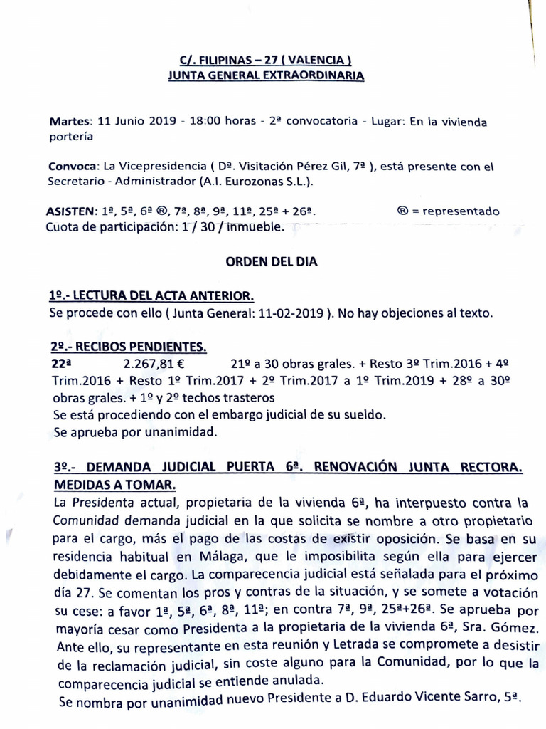 Acta Junta General 11 Junio 2019 | PDF