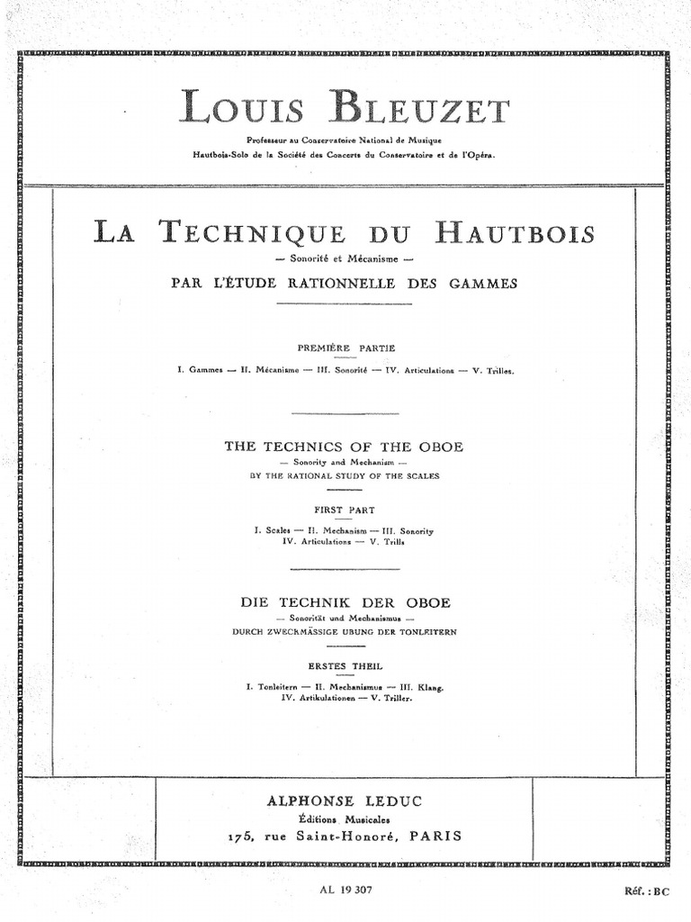 BLEUZET - La Technique Du Hautbois (1 Parte) | PDF