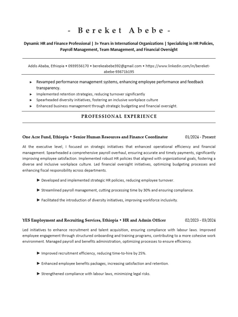 Bereket Abebe Resume | PDF