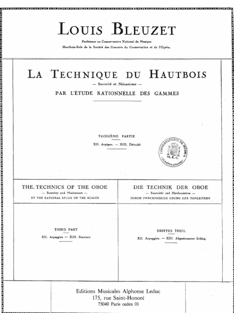 BLEUZET - La Technique Du Hautbois (3 Parte) | PDF