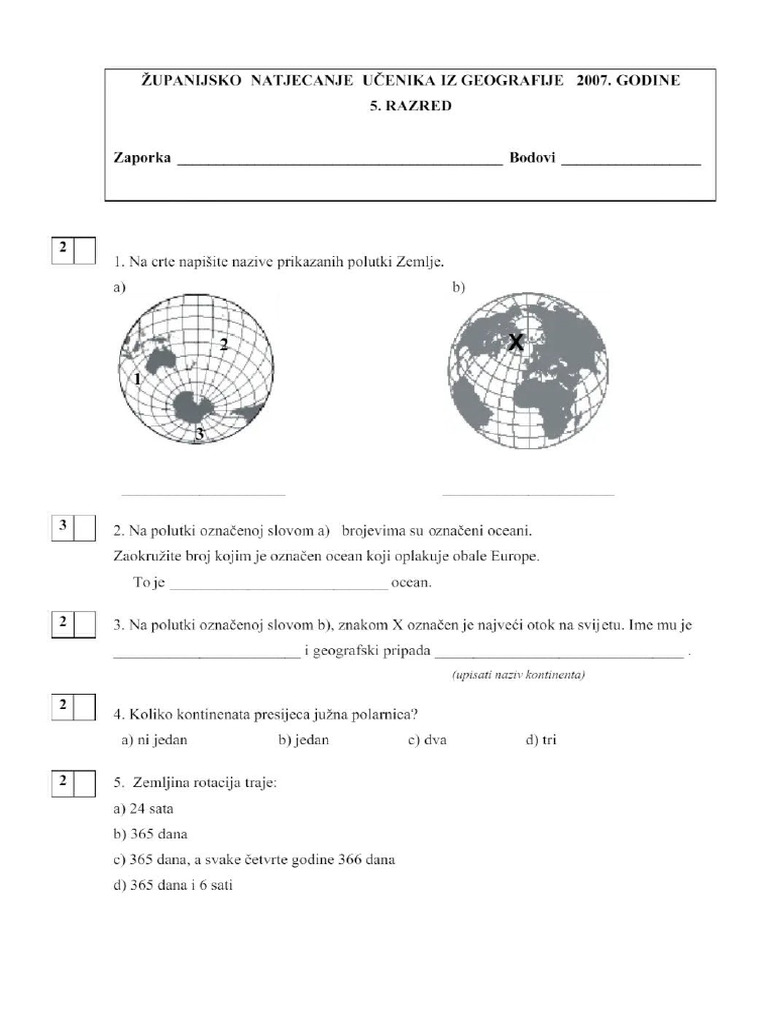Geografija - 5. Razred - Ispit SVE | PDF