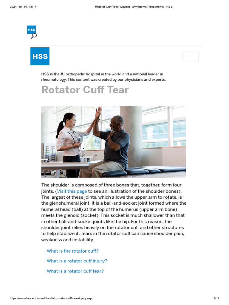 Rotator Cuff Tear Causes Symptoms Treatments Hss Pdf