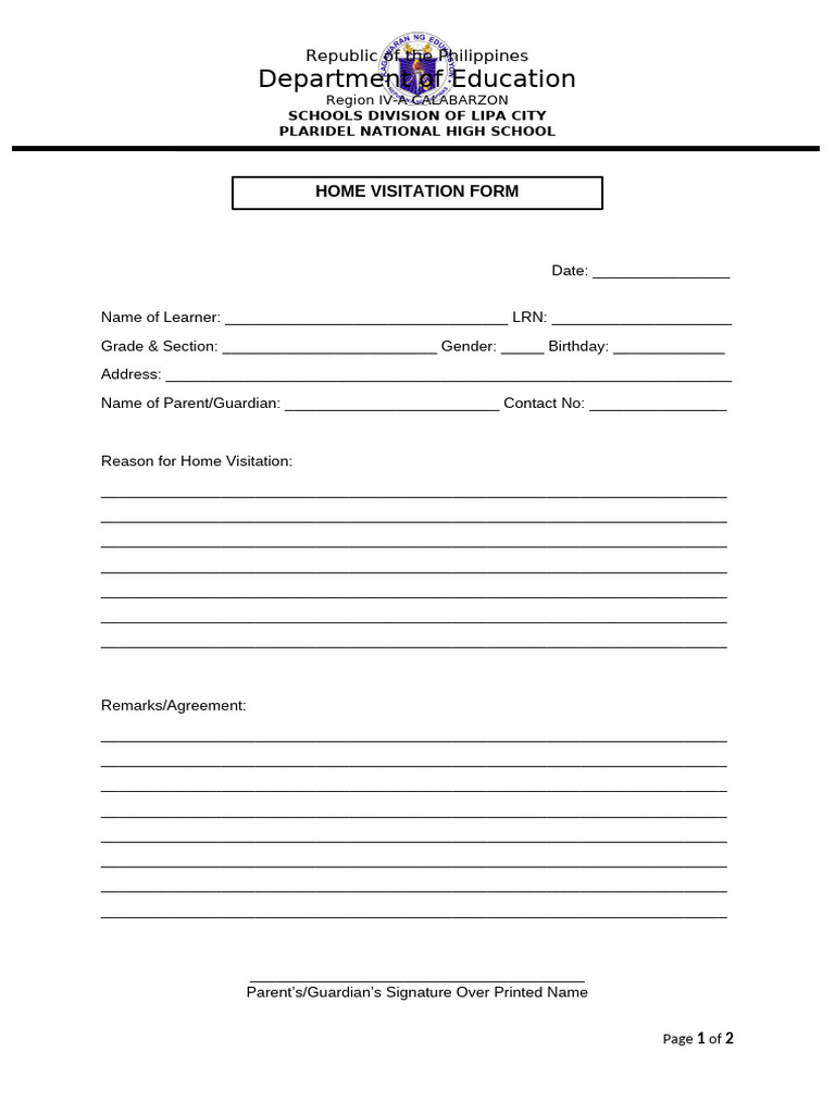 Home Visitation Form | PDF