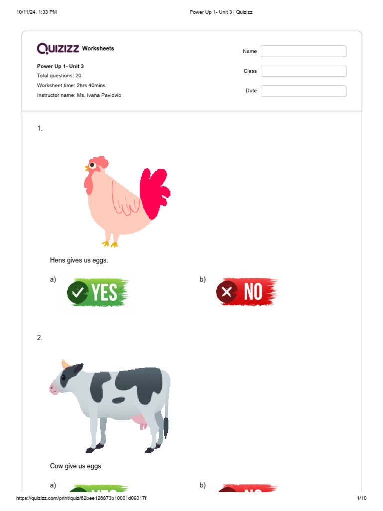 Power Up 1- Unit 3 _ Quizizz | PDF