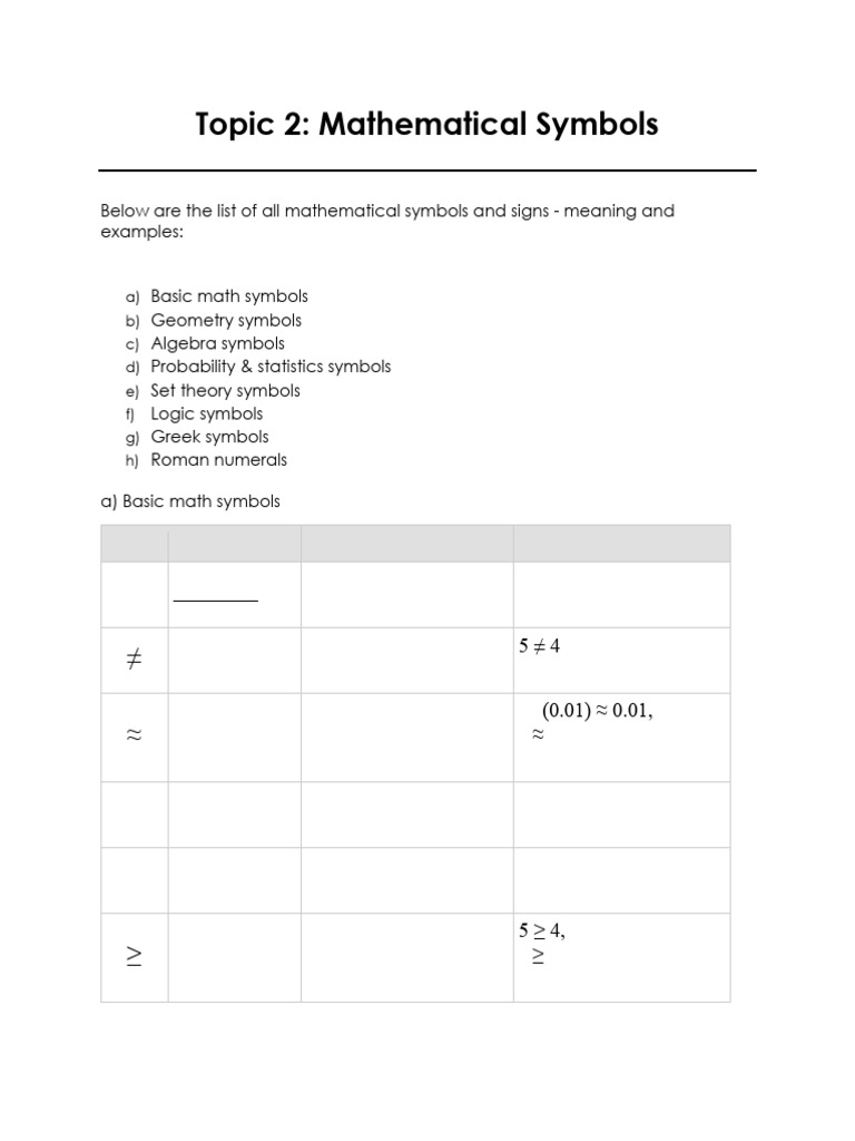 2. Lesson II - Mathematical Symbols | PDF