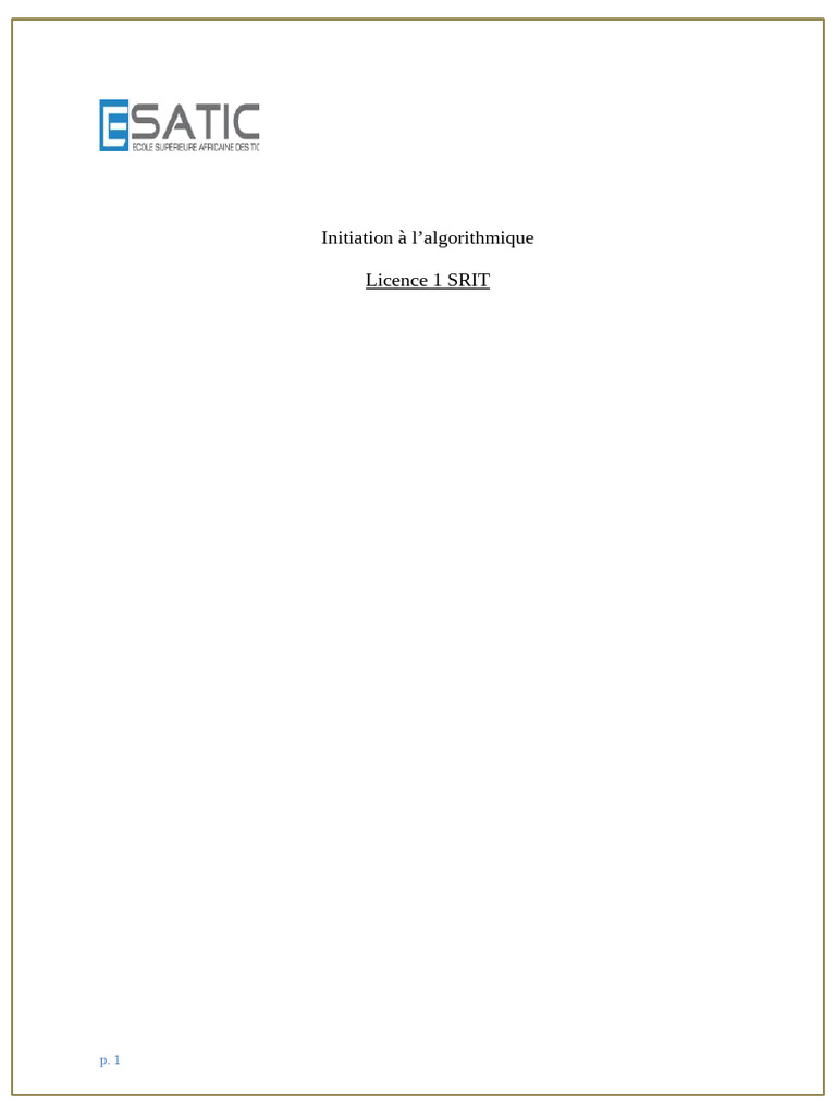 Srit1 Initiation A L'algorithmique 2016 Chapitre 1 Notion de Base ...