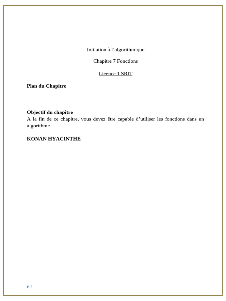 Srit1 Initiation A L'algorithmique 2016 Chapitre 7 Fonctions | PDF