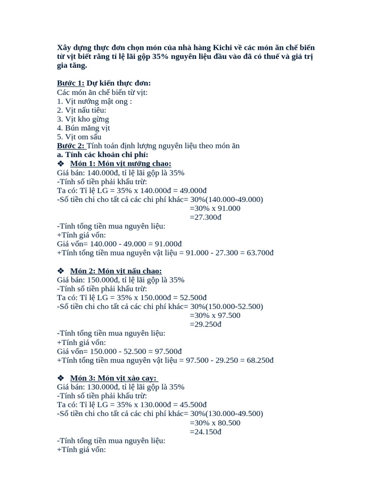 Xây dựng thực đơn chọn món của nhà hàng Kichi về | PDF