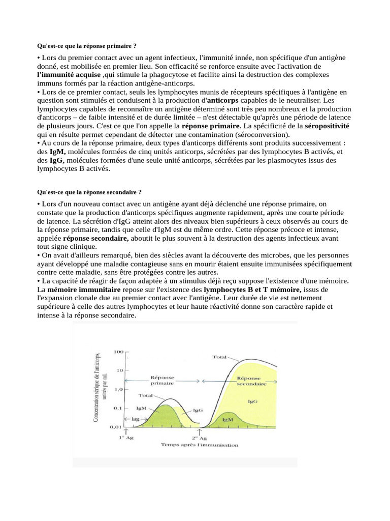 Reponse Immu Primaire Et Secondaire | PDF