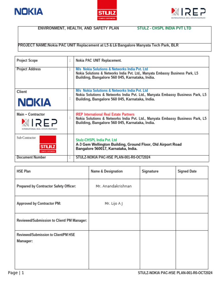 Ehs Plan Stulz | PDF