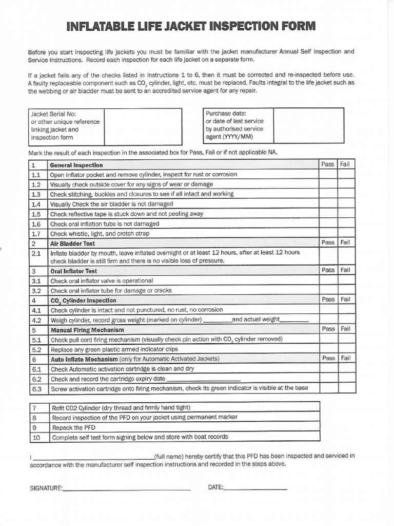 Life Jacket Inspection FORM | PDF