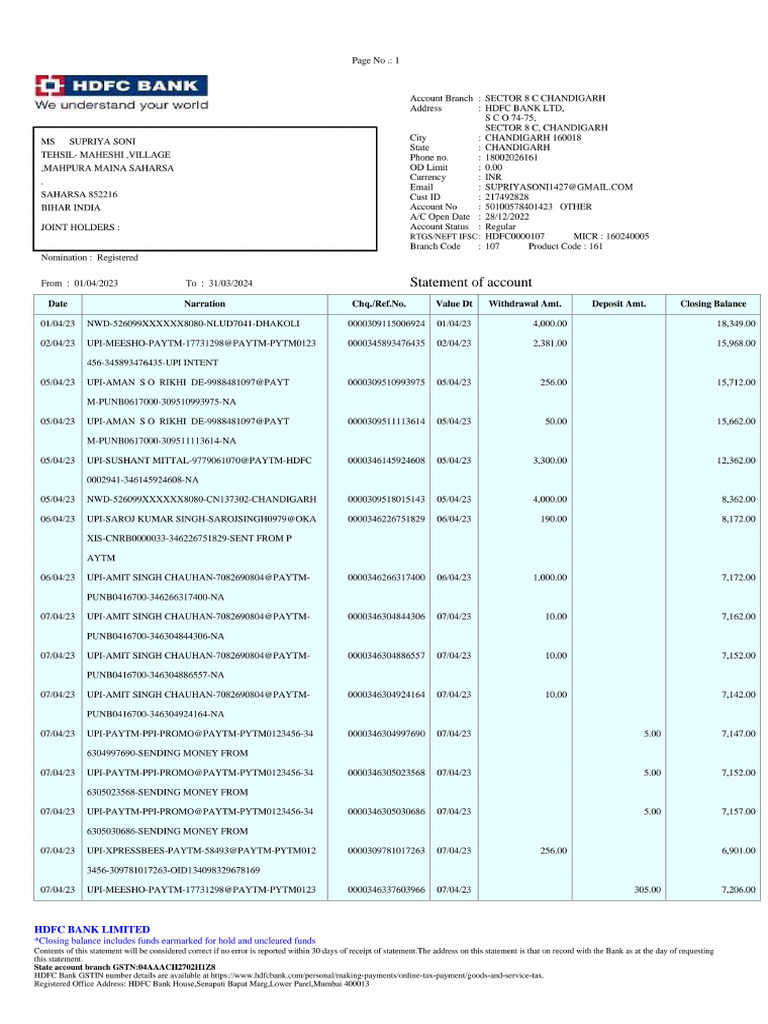 Account Statement 1 | PDF