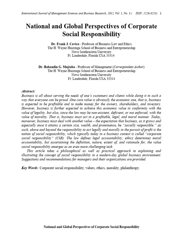 National and Global Perspectives of Corp | PDF | Morality | Corporate ...