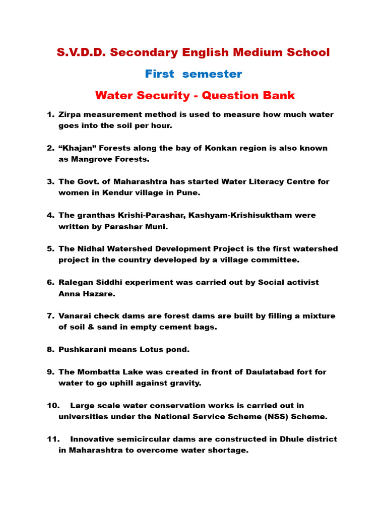 Water Security Workbook Solutions Std 10 | PDF | Water | Fresh Water