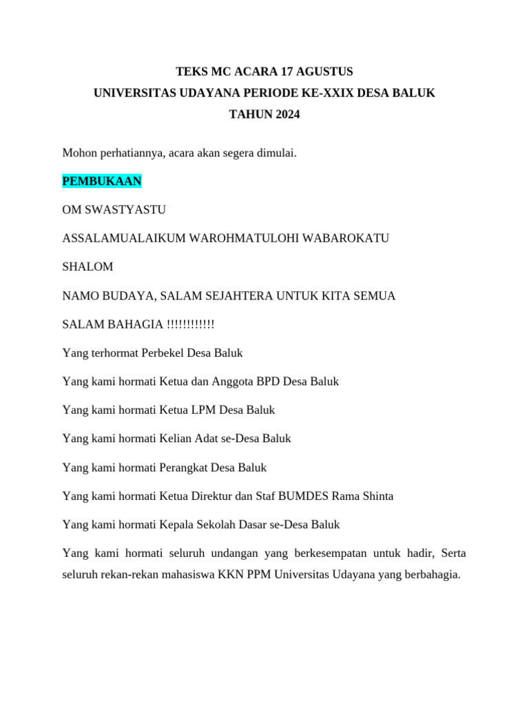 Teks MC Acara 17-An Agustus | PDF