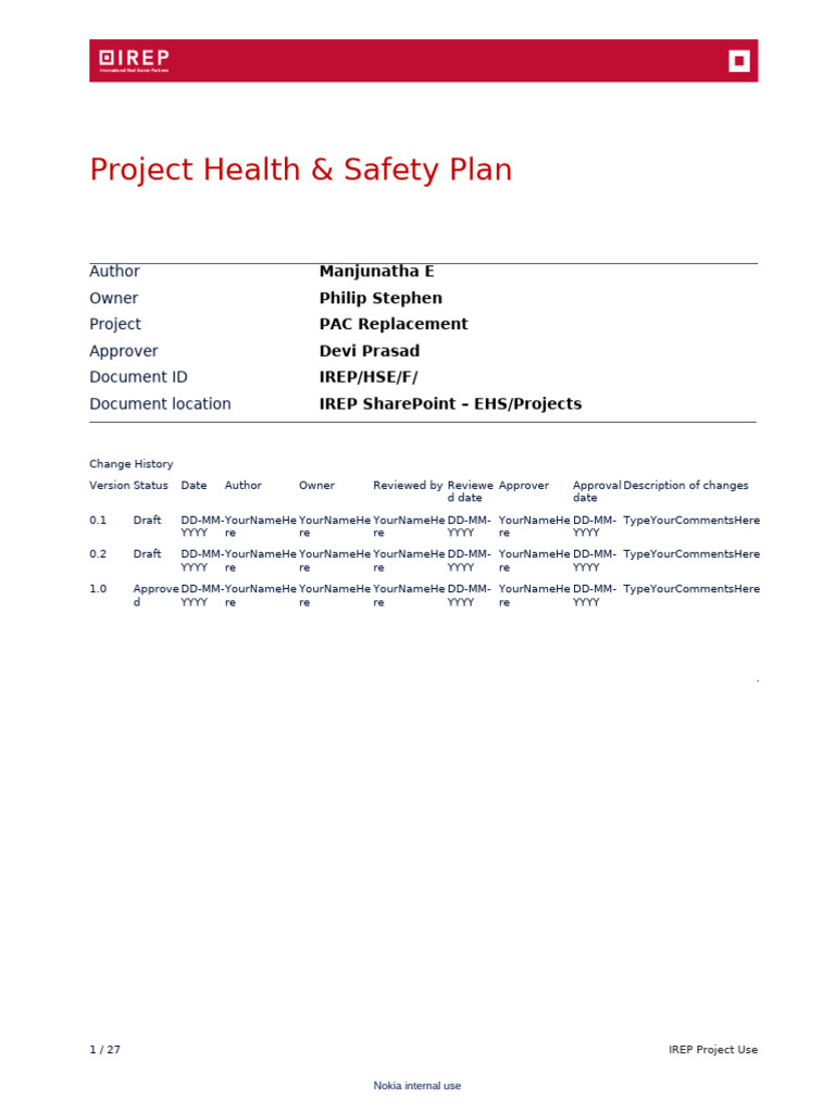 PAC Project H and S Plan - Manyata L5 and L6 | PDF
