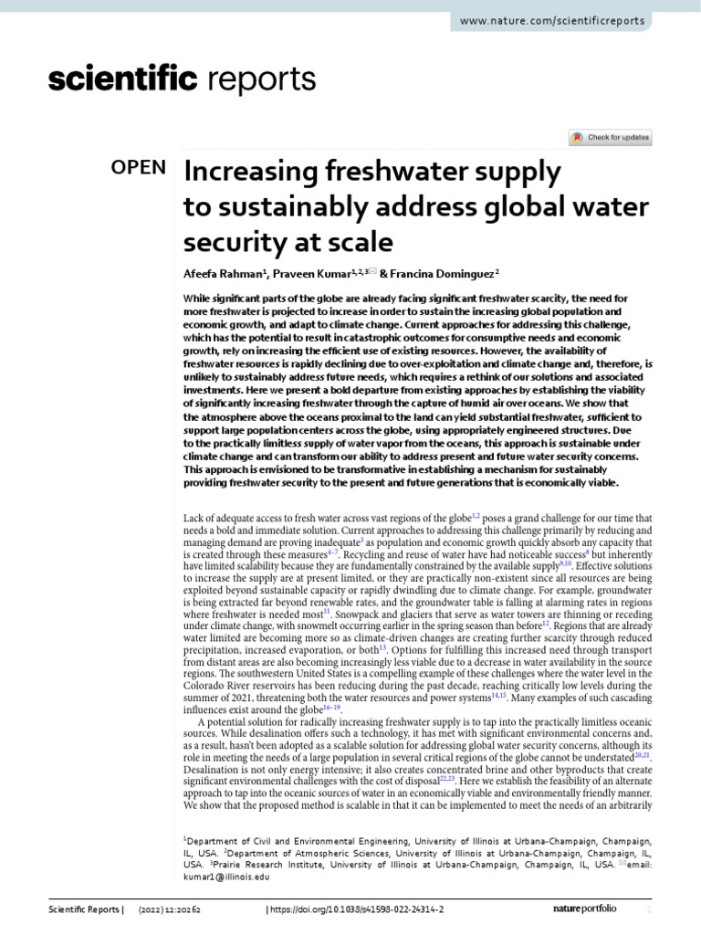 Increasing Freshwater Supply To Sustainably Address Global Water ...