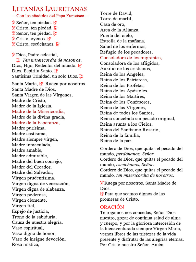 Santo Rosario Letanías Lauretanas Papa Francisco 2020 | PDF