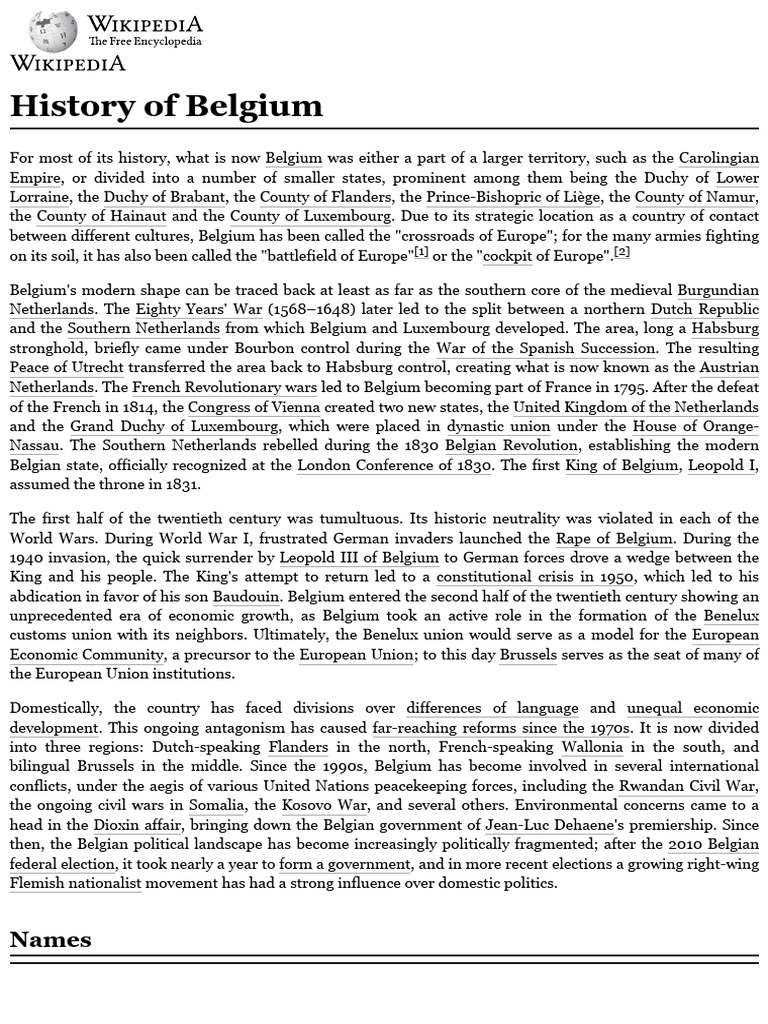 History of Belgium - Wikipedia | PDF