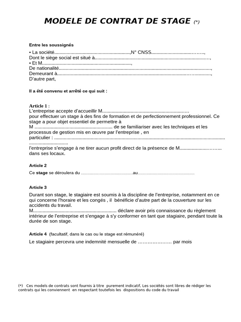 Modele de Contrat de Stage | PDF