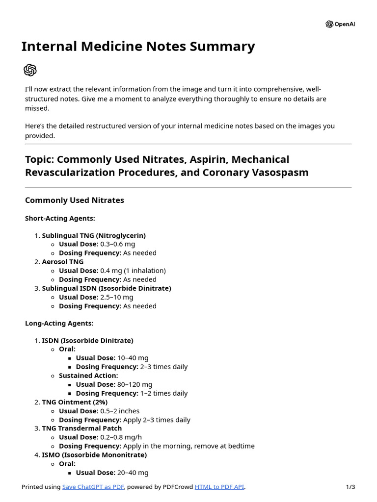 Internal Medicine Notes Summary | PDF