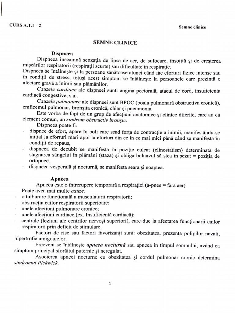 Semne Clinice Dispneea: Cauzele Cardiace Cauzele Pulmonare | PDF