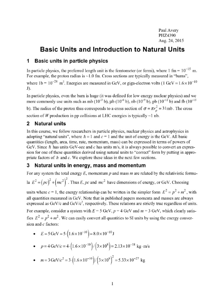 Basic Units and Introduction To Natural Units | PDF
