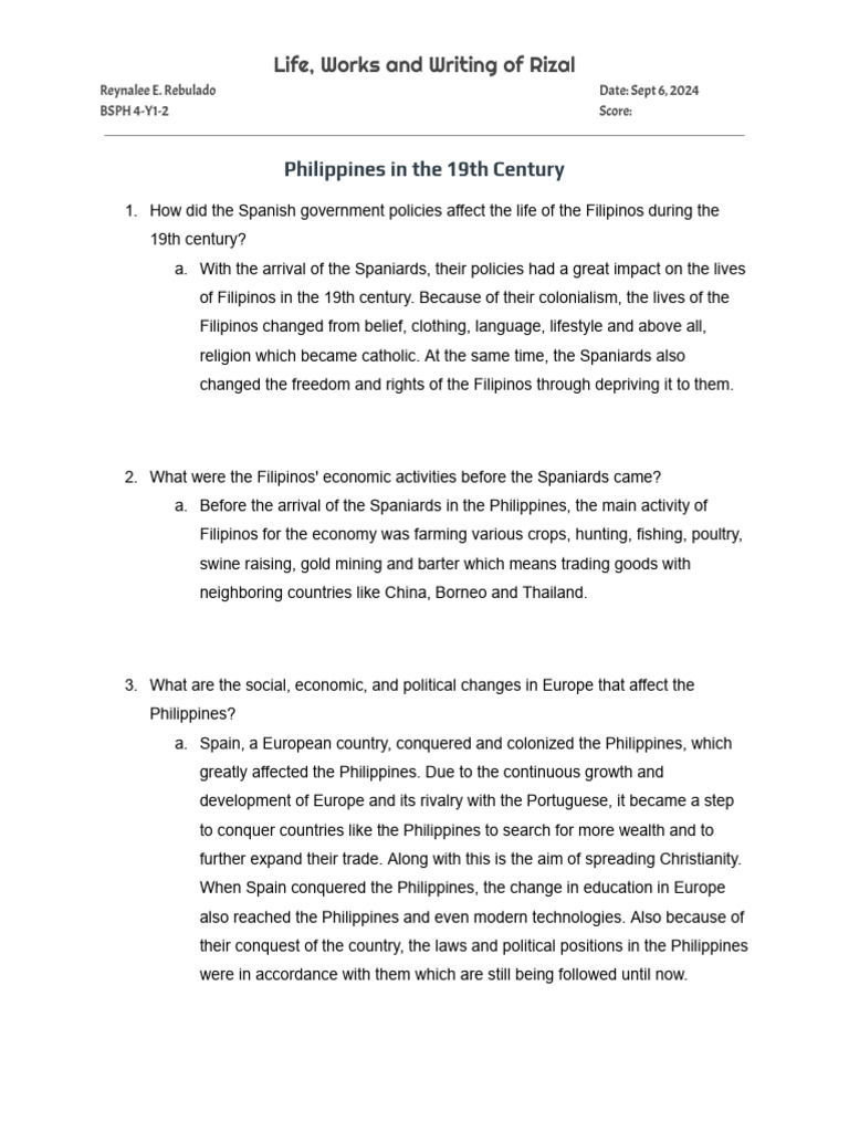Rizal Assignment | PDF