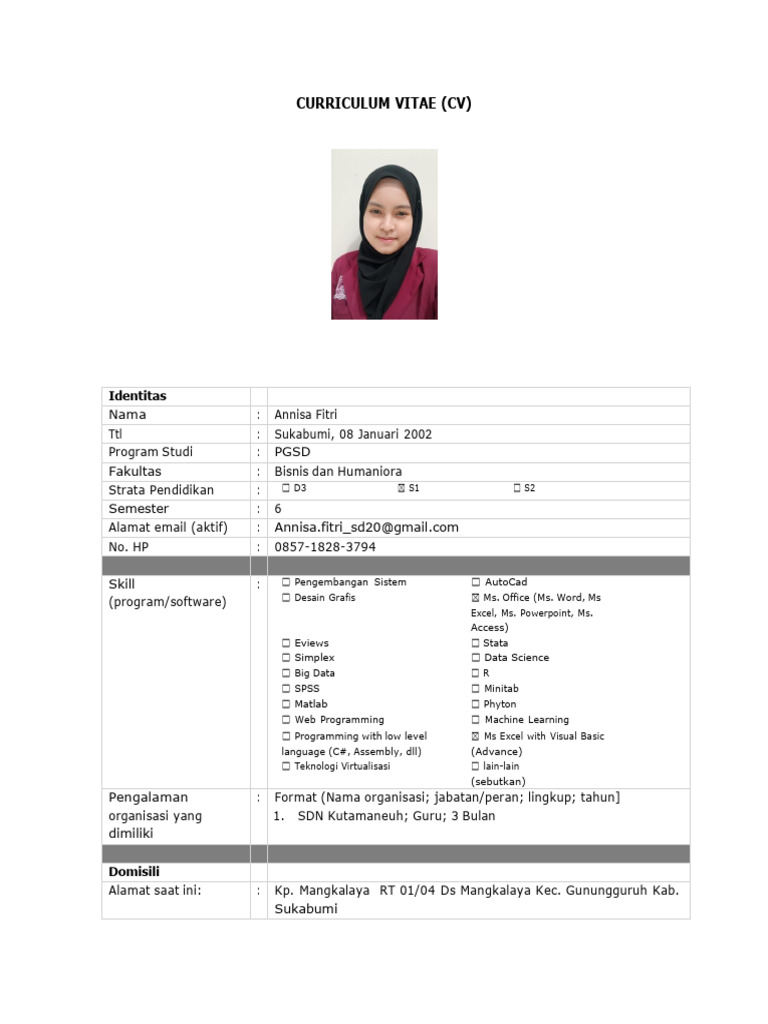 CV Annisa Fitri Prodi PGSD | PDF